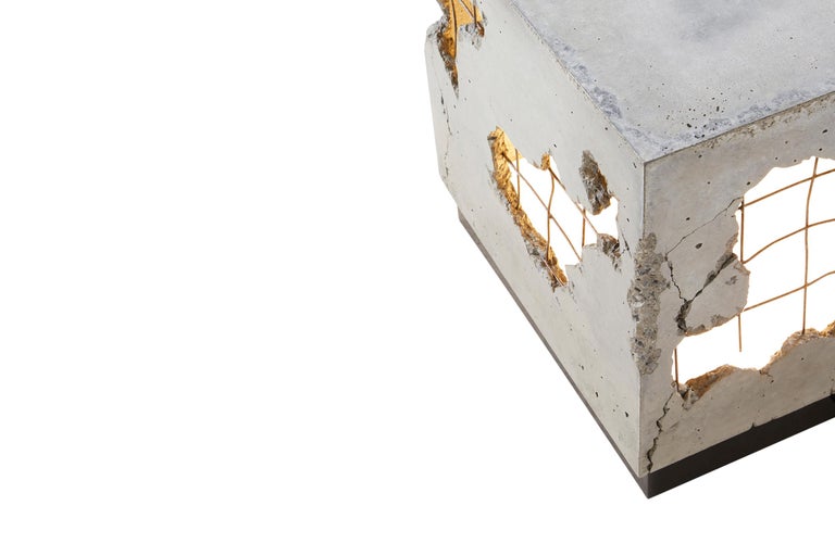 Fractured Cast-Concrete Illuminated Minimal End Table "Cracked Side ...