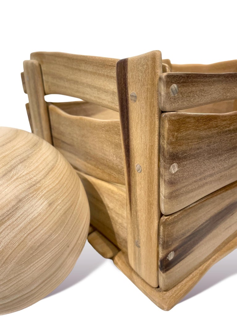 Fragility, Rainbow Poplar Hand-Made Crate with Wooden Ball, Minimal ...