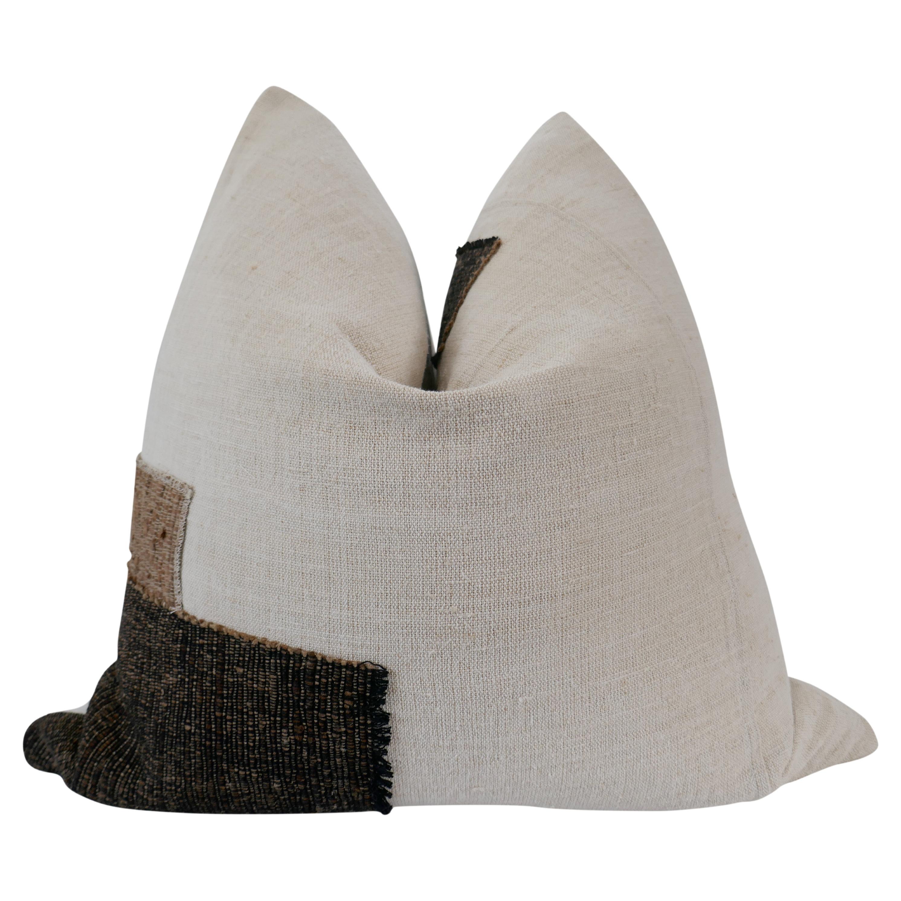 Fragments Identity Vintage Natural Linen and Italian Silk Large Pillow ...