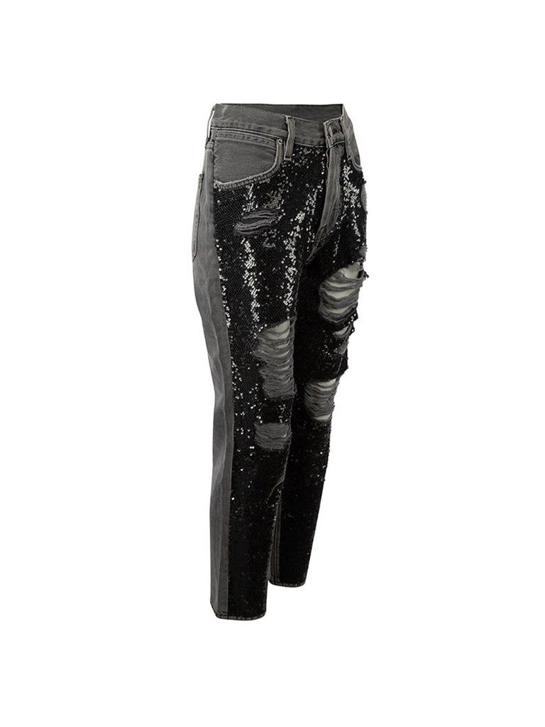 FRAME Women's Grey Sequinned Distress Straight Leg Jeans For Sale at ...