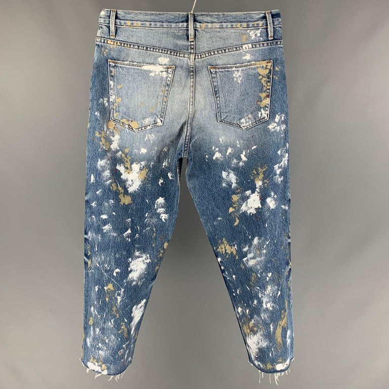 FRAME x JORDAN BARRETT Size 30 Blue Splattered Denim Zip Fly Jeans For ...