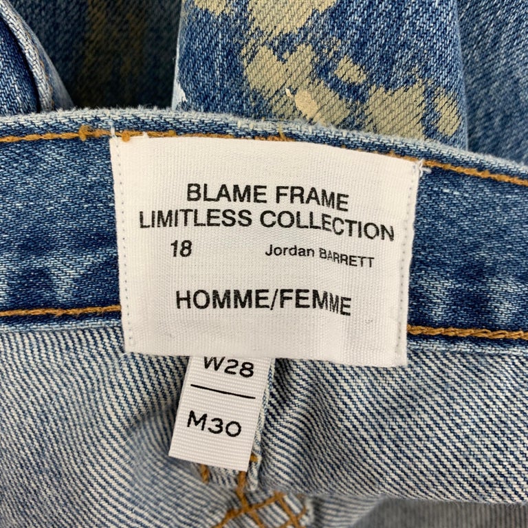 FRAME x JORDAN BARRETT Size 30 Blue Splattered Denim Zip Fly Jeans For ...
