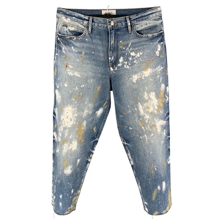 FRAME x JORDAN BARRETT Size 30 Blue Splattered Denim Zip Fly Jeans For ...