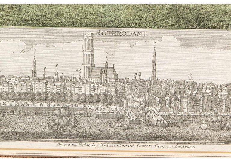 Framed 1731 Color Engraving, Map of Rotterdam by Matthaus Seutter ...