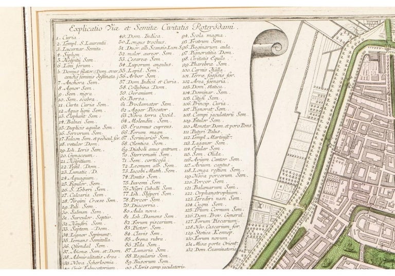Framed 1731 Color Engraving, Map of Rotterdam by Matthaus Seutter ...