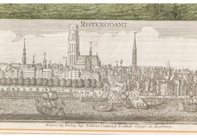 Framed 1731 Color Engraving, Map of Rotterdam by Matthaus Seutter ...