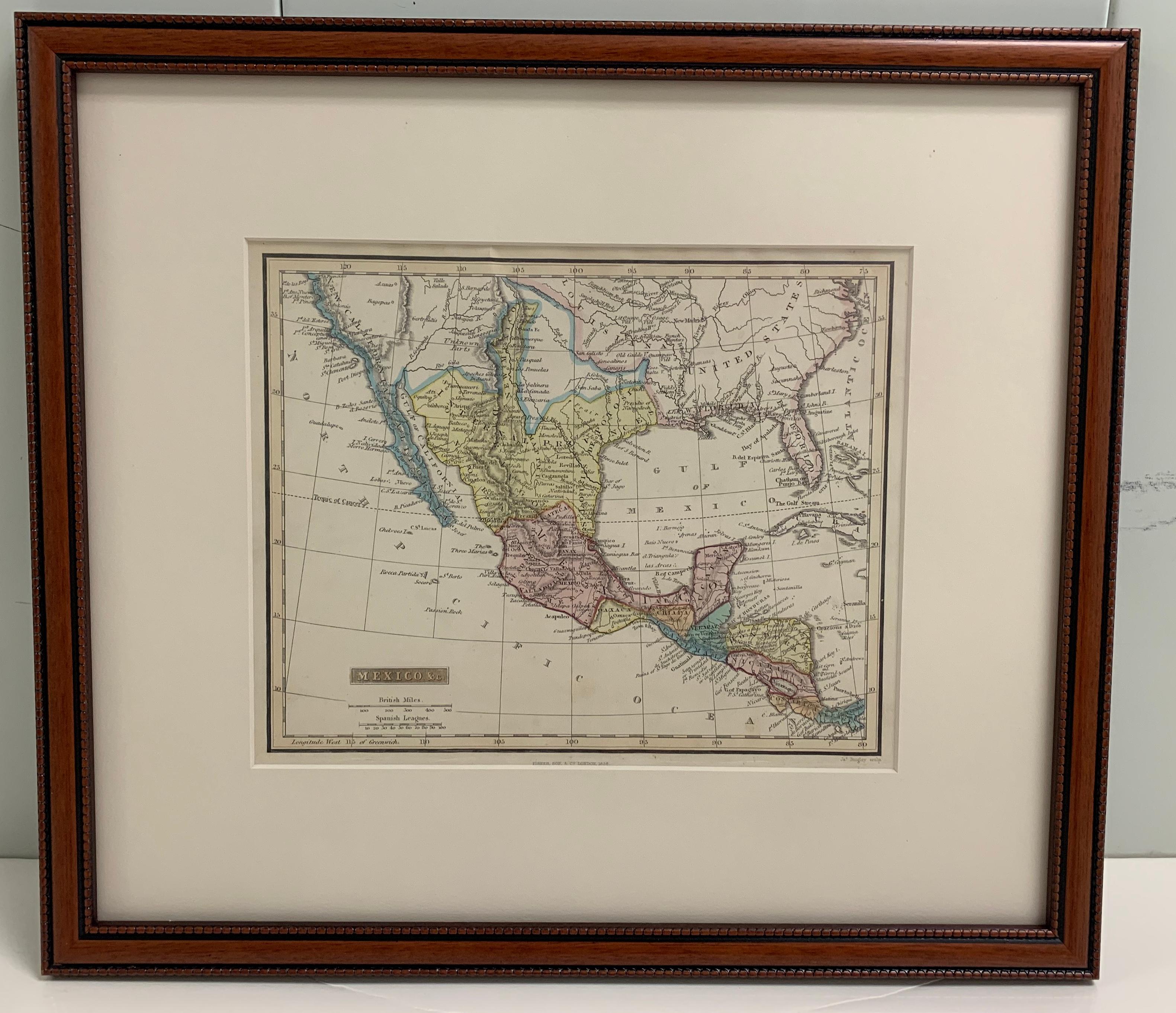 Framed 1838 Mexico and Gulf of Mexico Map For Sale at 1stDibs