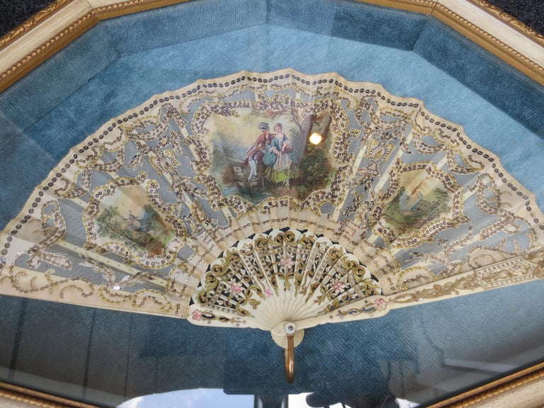 Framed 18th-19th Century French Hand Painted Fan with Mother of Pearl ...