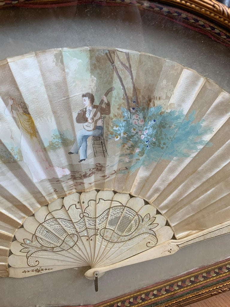 Framed 18th-19th Century Hand Painted Silk Fan with Mother of Pearl ...