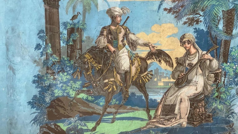 Framed 18th Century French Wallpaper, Exotic Scene For Sale at 1stDibs