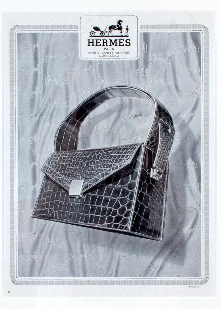 Framed 1950s French Hermès Handbag Print Ads at 1stDibs