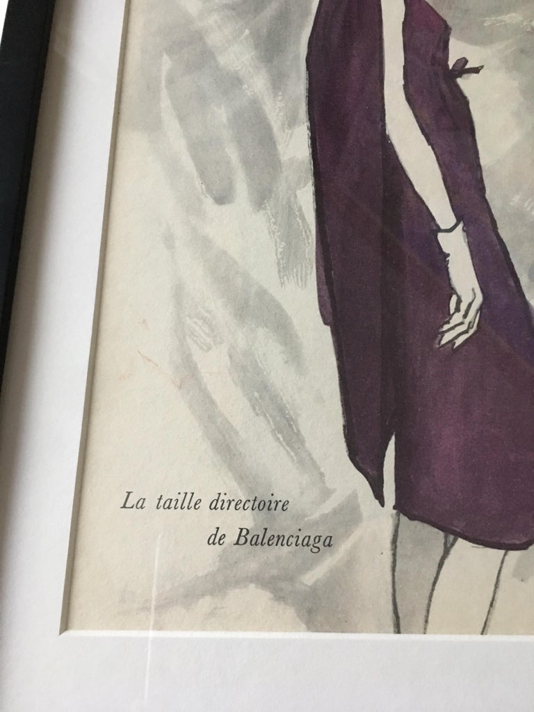 Balenciaga 1958 Fashion Illustration by Pierre Mourgue Framed at ...