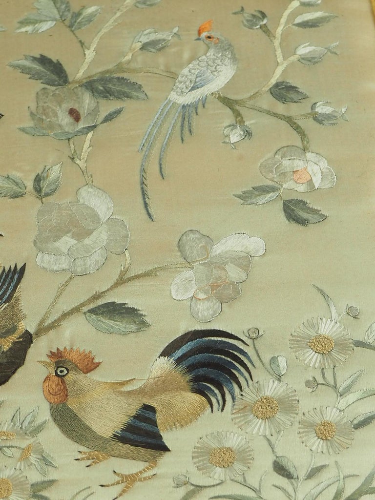 Framed 19th Century Chinese Silk Birds Embroidery For Sale at 1stDibs
