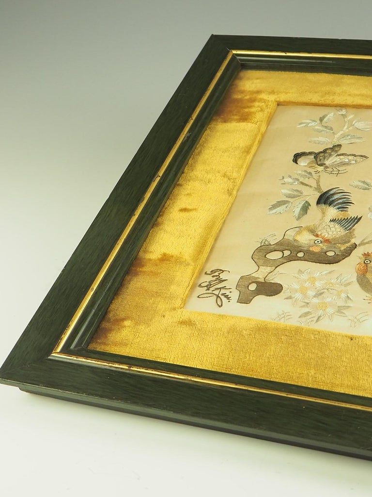 Framed 19th Century Chinese Silk Birds Embroidery For Sale at 1stDibs