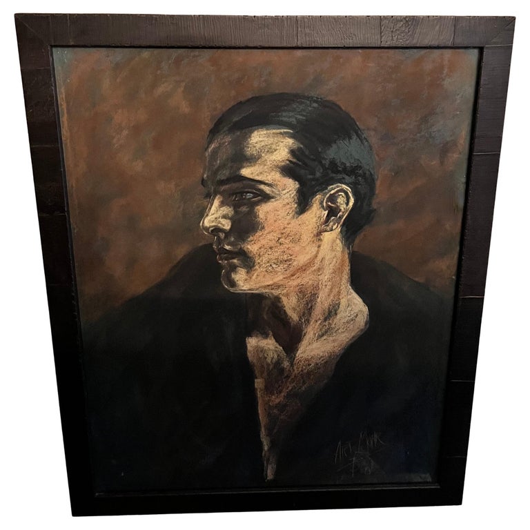 Framed and Signed Pastel Drawing of Rudolph Valentino For Sale at 1stDibs
