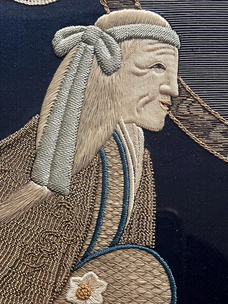 Framed Antique Japanese Embroidery Fukusa Panel For Sale at 1stDibs