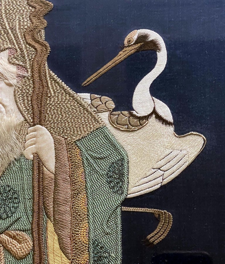 Framed Antique Japanese Embroidery Fukusa Panel For Sale at 1stDibs