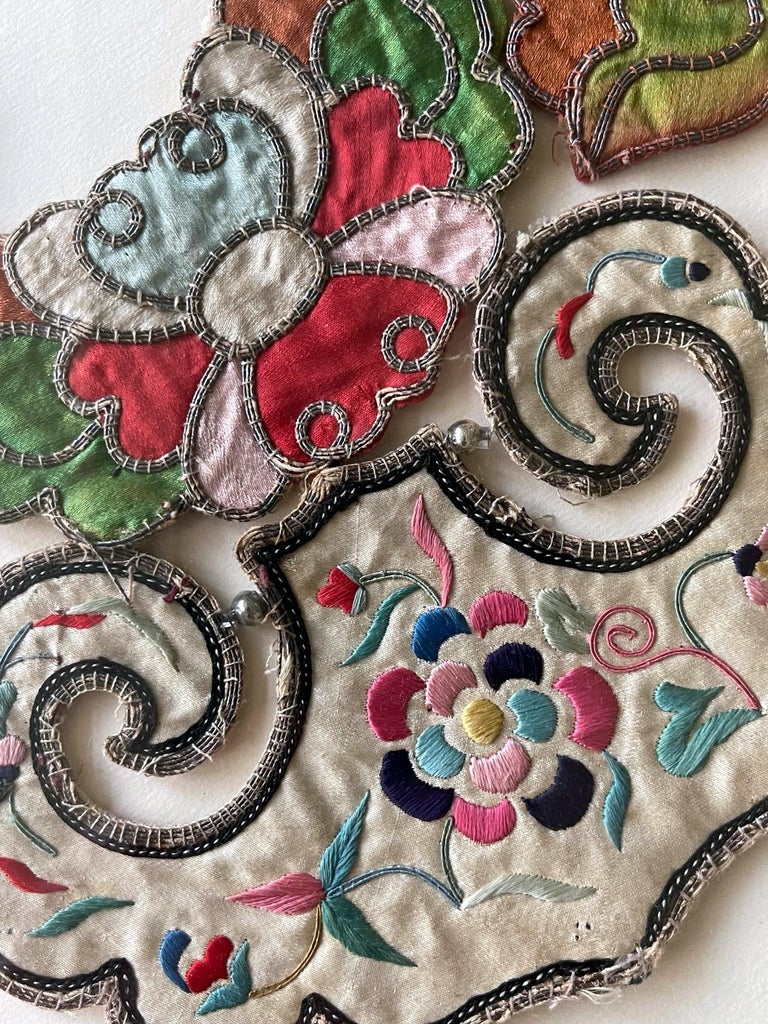 Framed Chinese Embroidered and Appliqued Silk Collar Qing Dynasty For ...