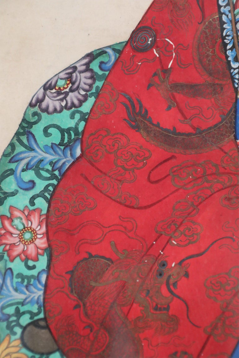 Framed Chinese Pen and Ink Ancestor Portrait in Red Dress For Sale at ...