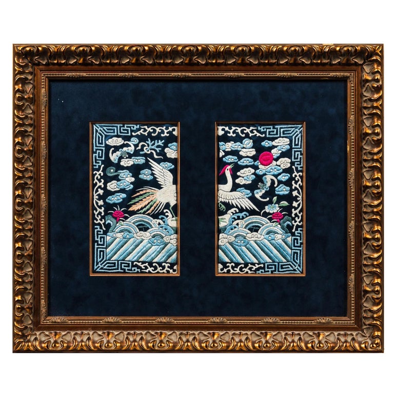 Framed Chinese Qing Dynasty Embroidered Fifth Rank Badge For Sale at ...