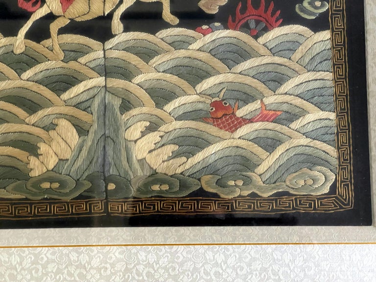 Framed Chinese Qing Dynasty Embroidered Ninth Military Rank Badge For ...