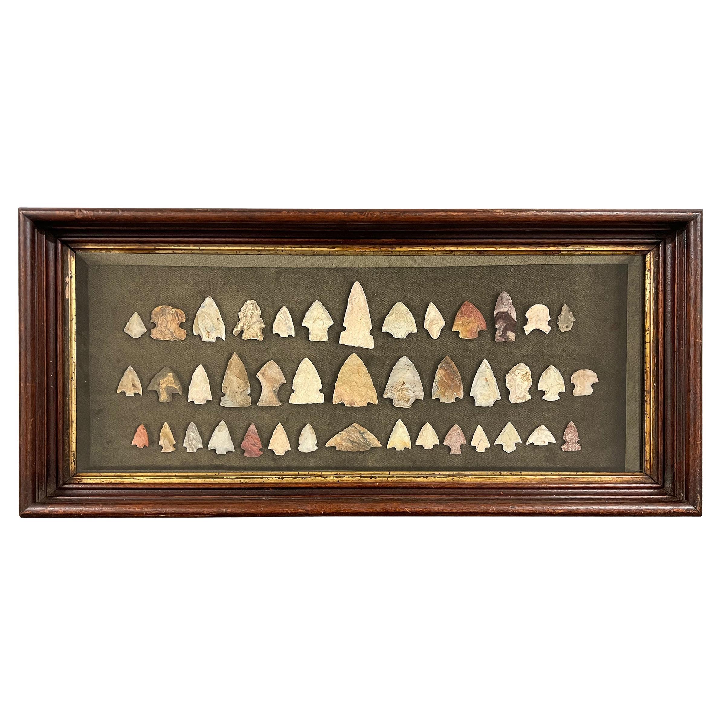 Framed Collection of Twenty-One Arrowheads For Sale at 1stDibs