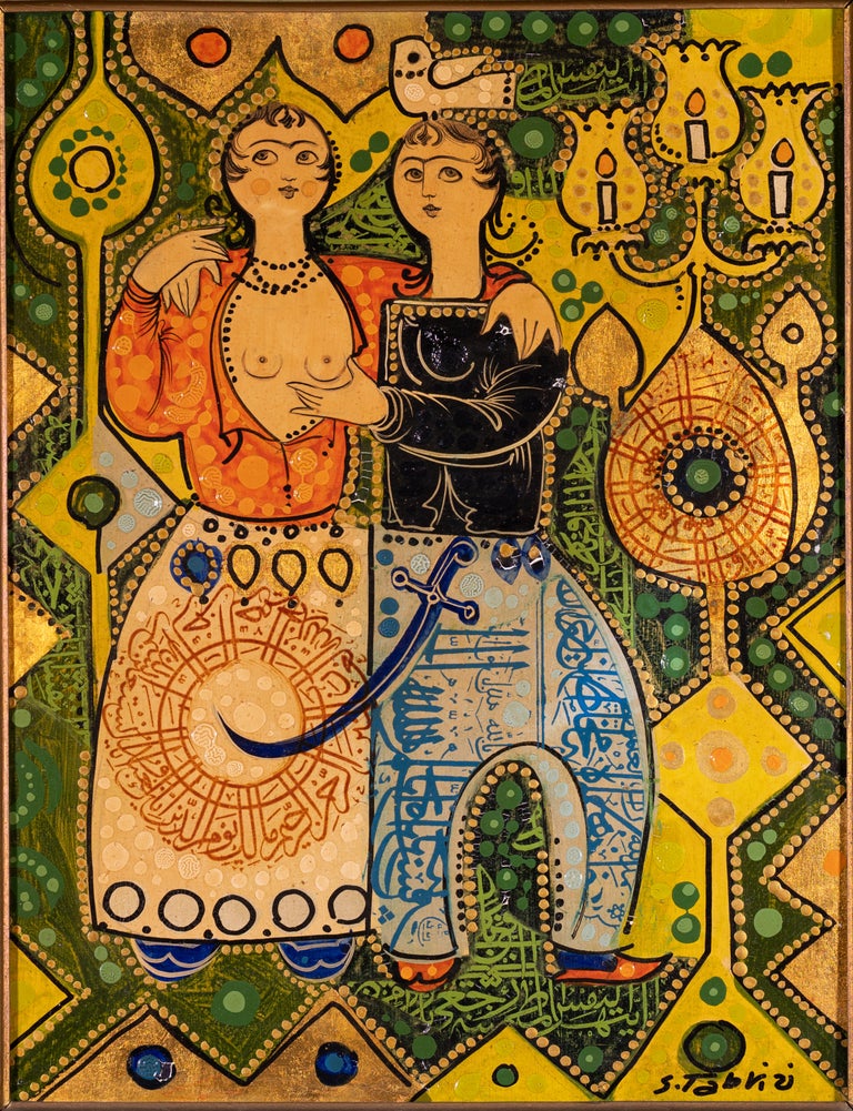 Framed Erotic Persian Painting of Lovers by Sadegh Tabrizi For Sale at ...