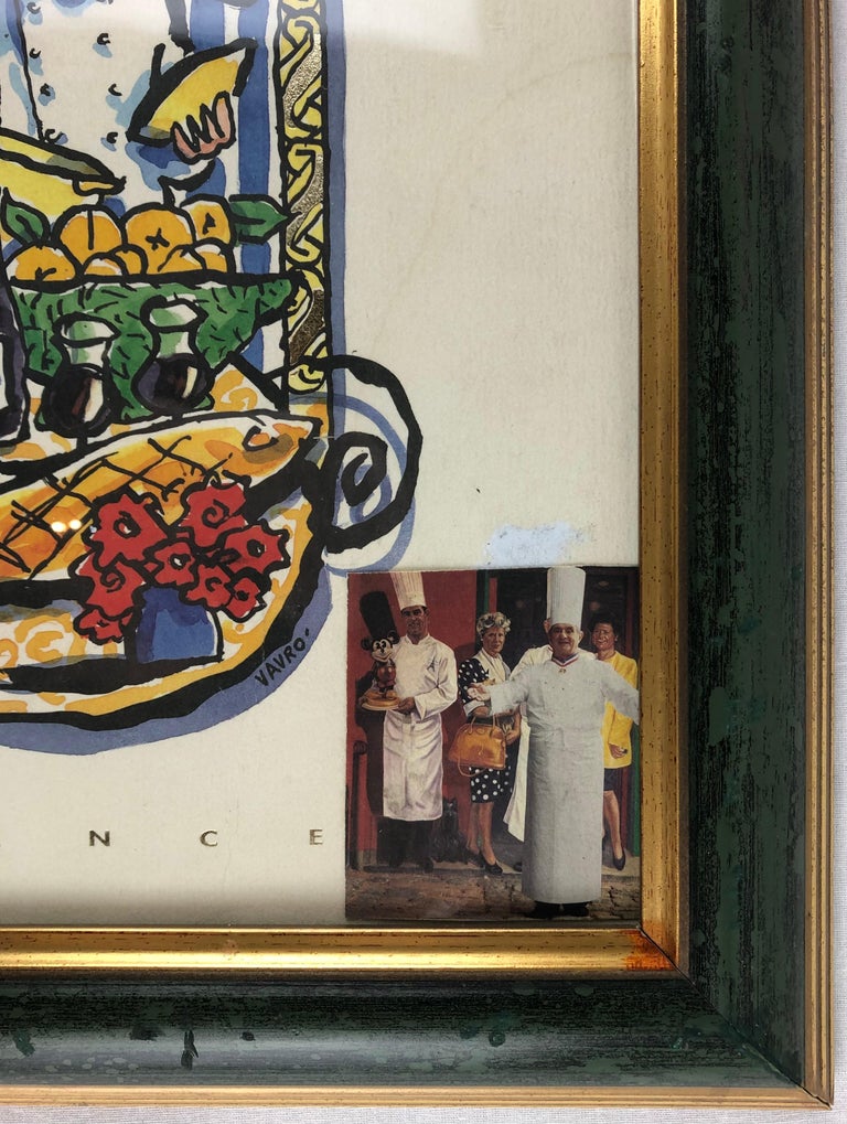 Framed Famous French Chef Paul Bocuse Drawing, Photo and Menu dated ...