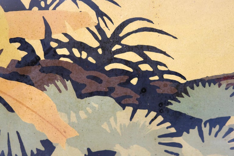 Framed French Art Deco Panel showing a Scene with Elephants in a Jungle ...