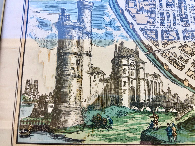 Framed French Color Engraving of a 1575 Ancient Map of Paris For Sale ...