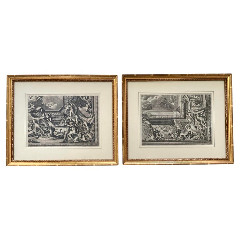 Framed French Etchings, a Pair For Sale at 1stDibs