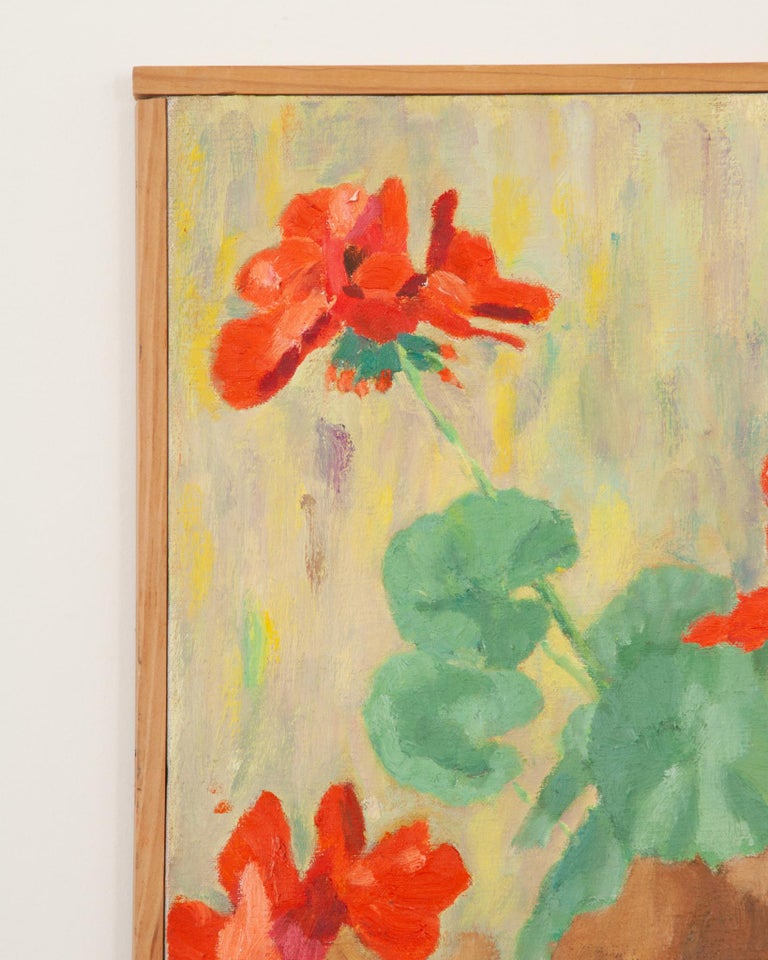Framed French Painting of Geraniums For Sale at 1stDibs
