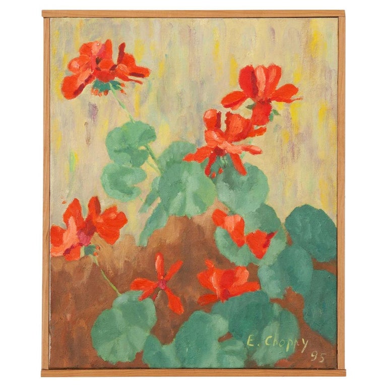 Framed French Painting of Geraniums For Sale at 1stDibs