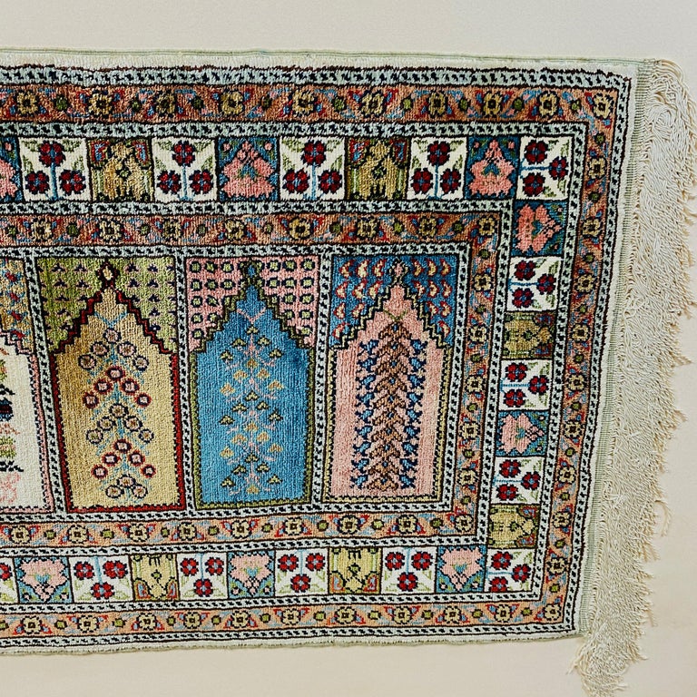 Framed + Glazed Persian Rug, Finely Knotted Silk For Sale at 1stDibs