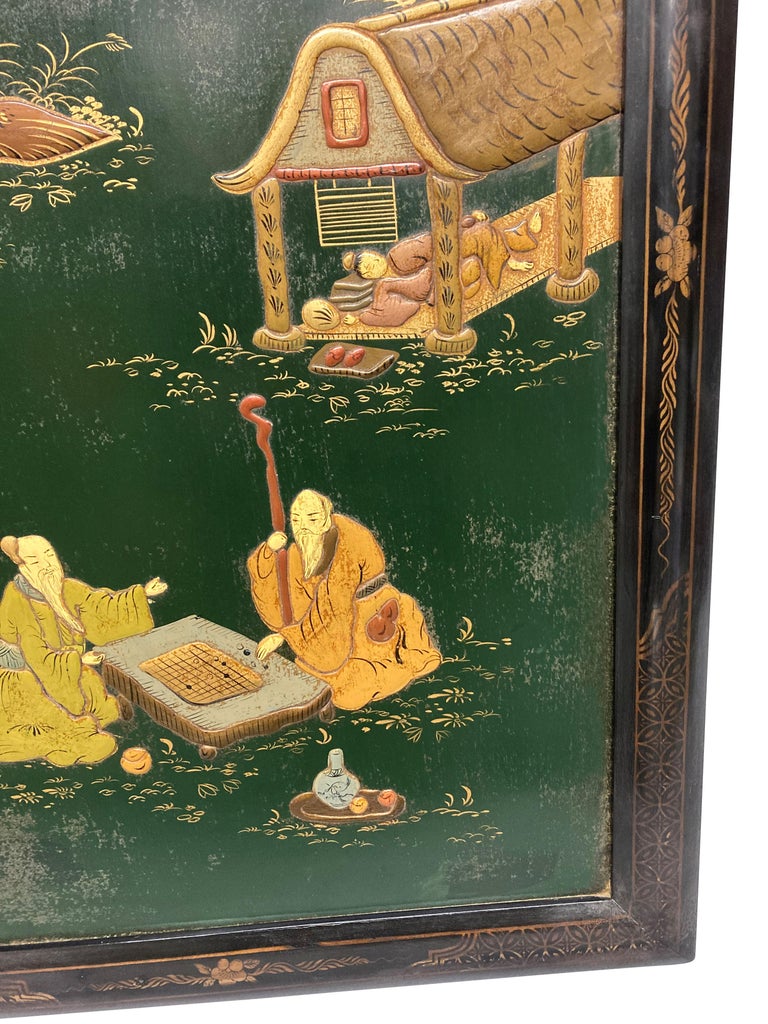 Framed Green Lacquered Chinese Panel For Sale at 1stDibs