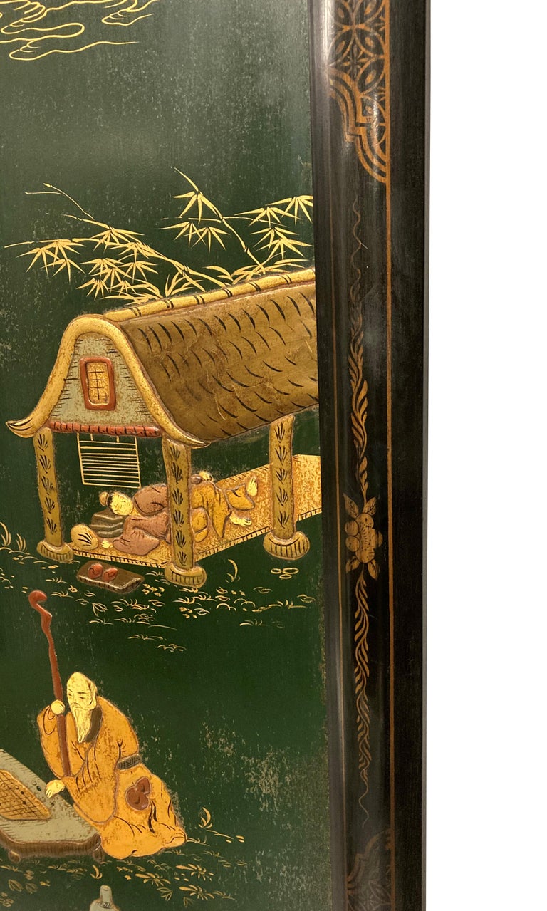 Framed Green Lacquered Chinese Panel For Sale at 1stDibs