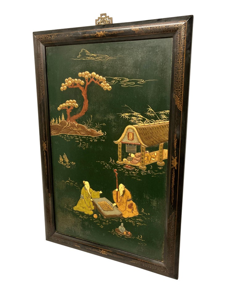 Framed Green Lacquered Chinese Panel For Sale at 1stDibs