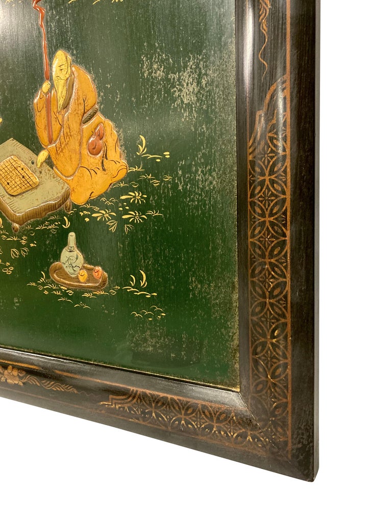 Framed Green Lacquered Chinese Panel For Sale at 1stDibs