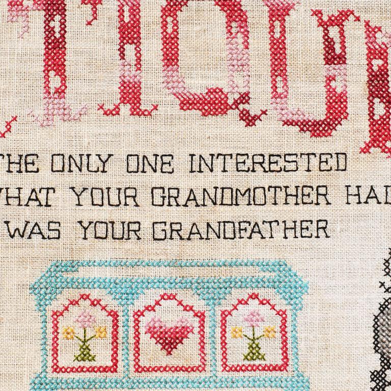 Framed Hand Stitched Cross Stitch Sampler, 20th Century For Sale at 1stDibs