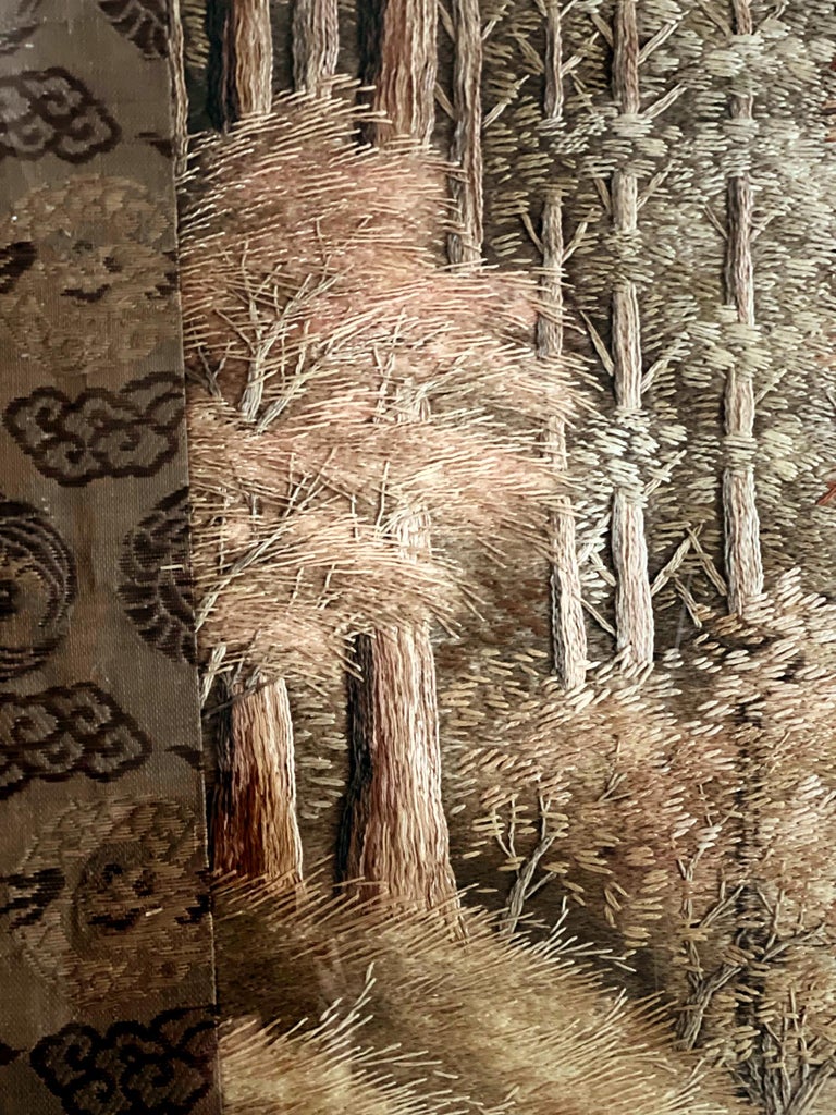 Framed Japanese Embroidery Textile Panel Pagoda Scenery For Sale at 1stDibs