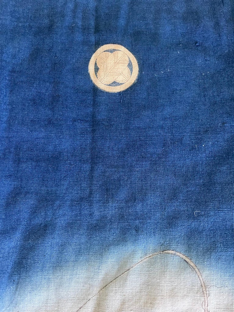 Framed Japanese Fisherman Festival Kimono with Shibori and Mon Design ...