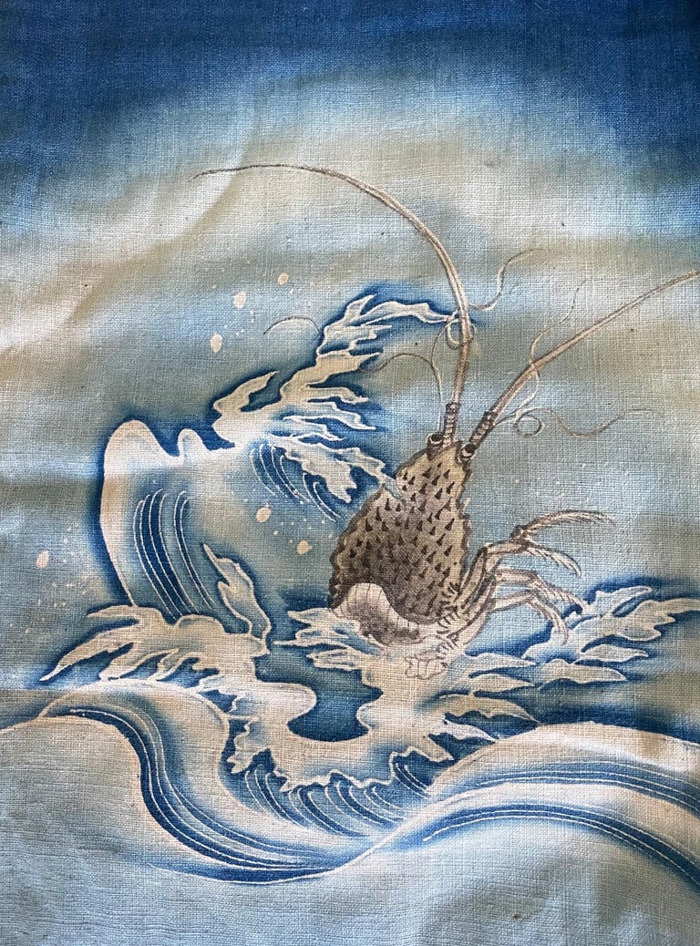 Framed Japanese Fisherman Festival Kimono with Shibori and Mon Design ...