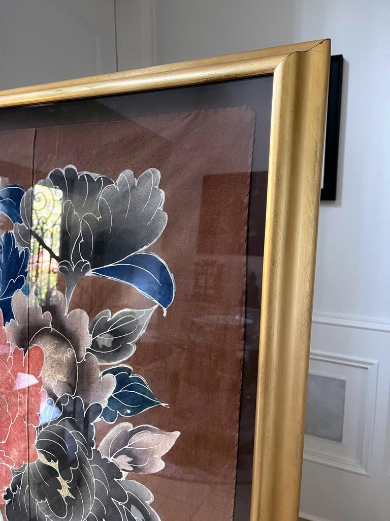Framed Japanese Textile Art with Resist Yuzen Dye For Sale at 1stDibs