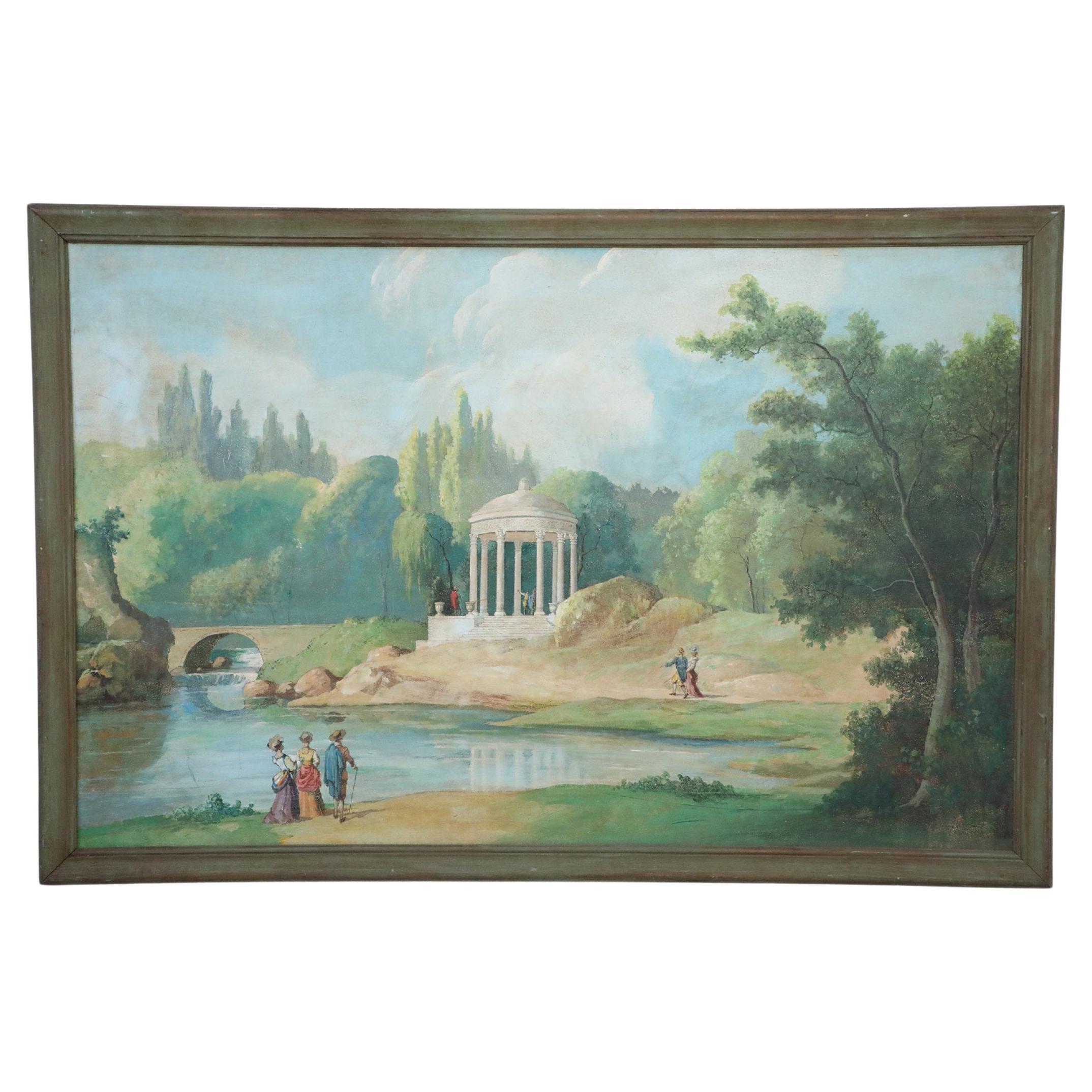Neoclassical Landscape Painting with Mermaid and Floral Ornamentation ...