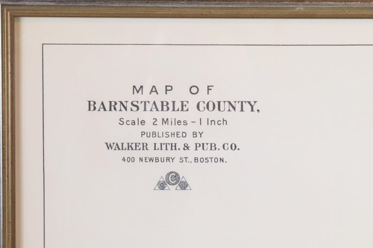 Framed Map of Cape Cod, Massachusetts at 1stDibs | framed map of cape cod