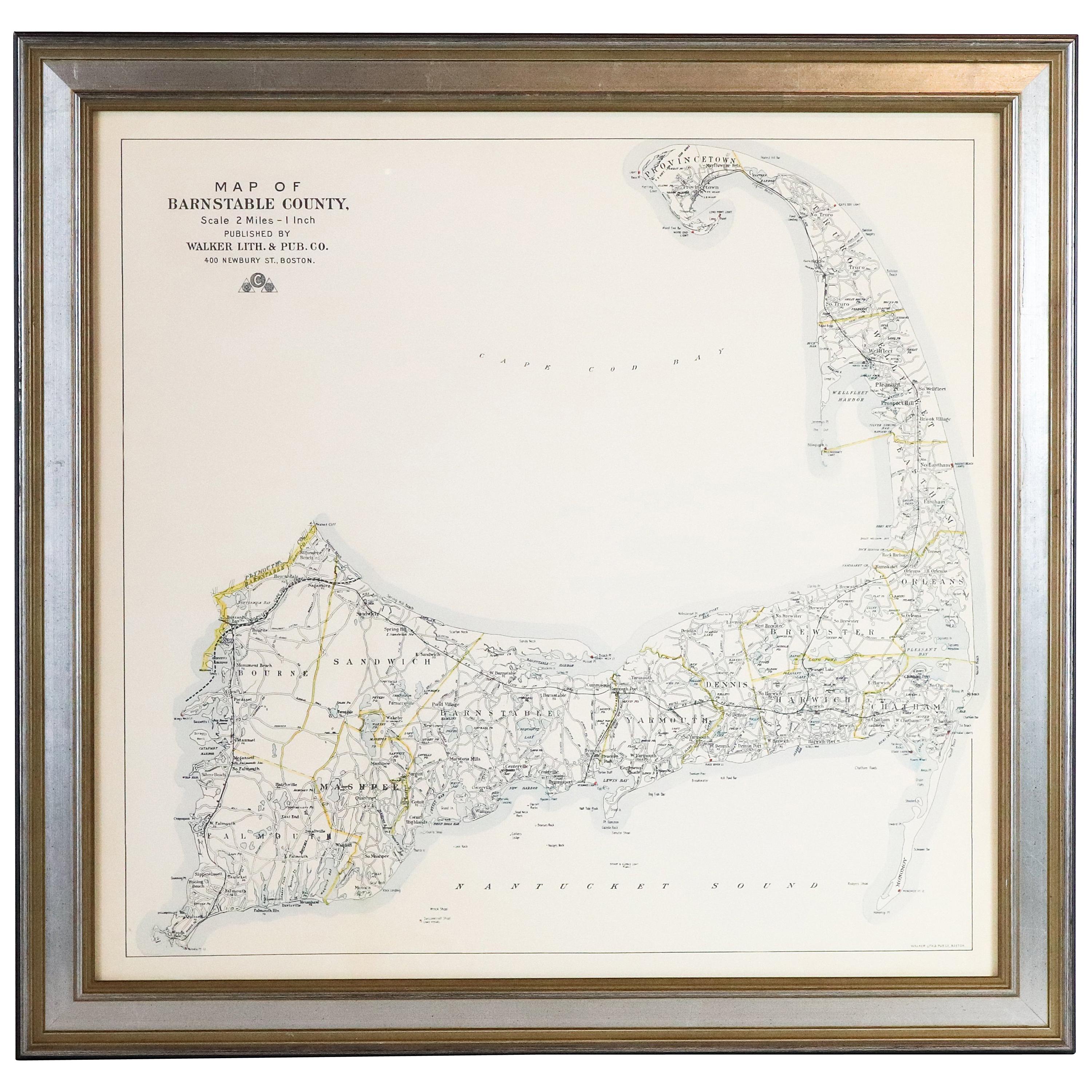 Framed Map of Cape Cod, Massachusetts at 1stDibs | framed map of cape cod