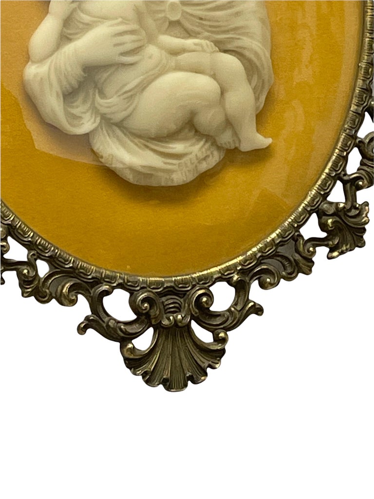 Framed Mary and Jesus Child Wax Miniature Portrait, Brass and Glass ...