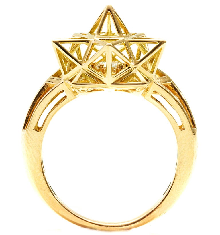 Framed Mini Diamond 18 Karat Gold Ring For Sale at 1stDibs