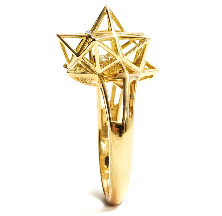 Framed Mini Diamond 18 Karat Gold Ring For Sale at 1stDibs