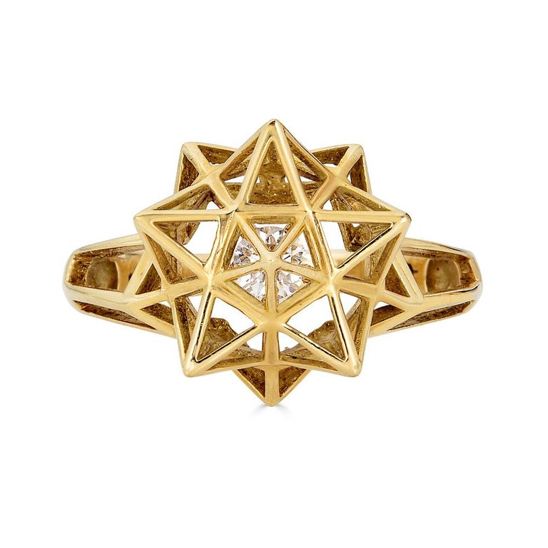 Framed Mini Diamond 18K Gold Ring For Sale at 1stDibs